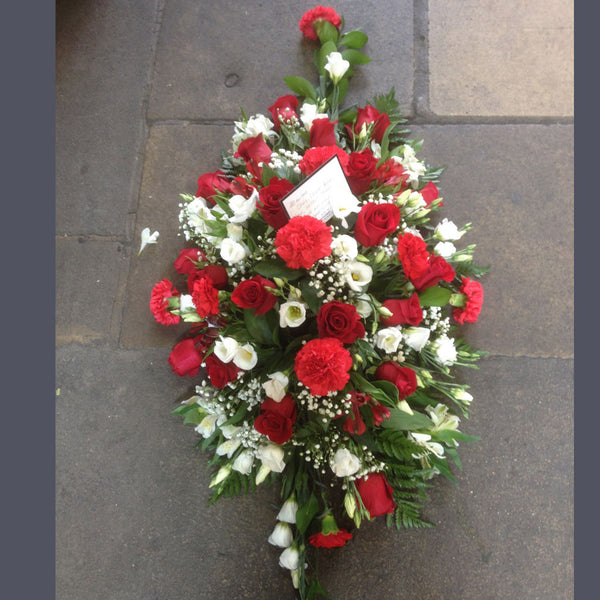Red & White Mixed Funeral Spray – Alan Brown Flowers